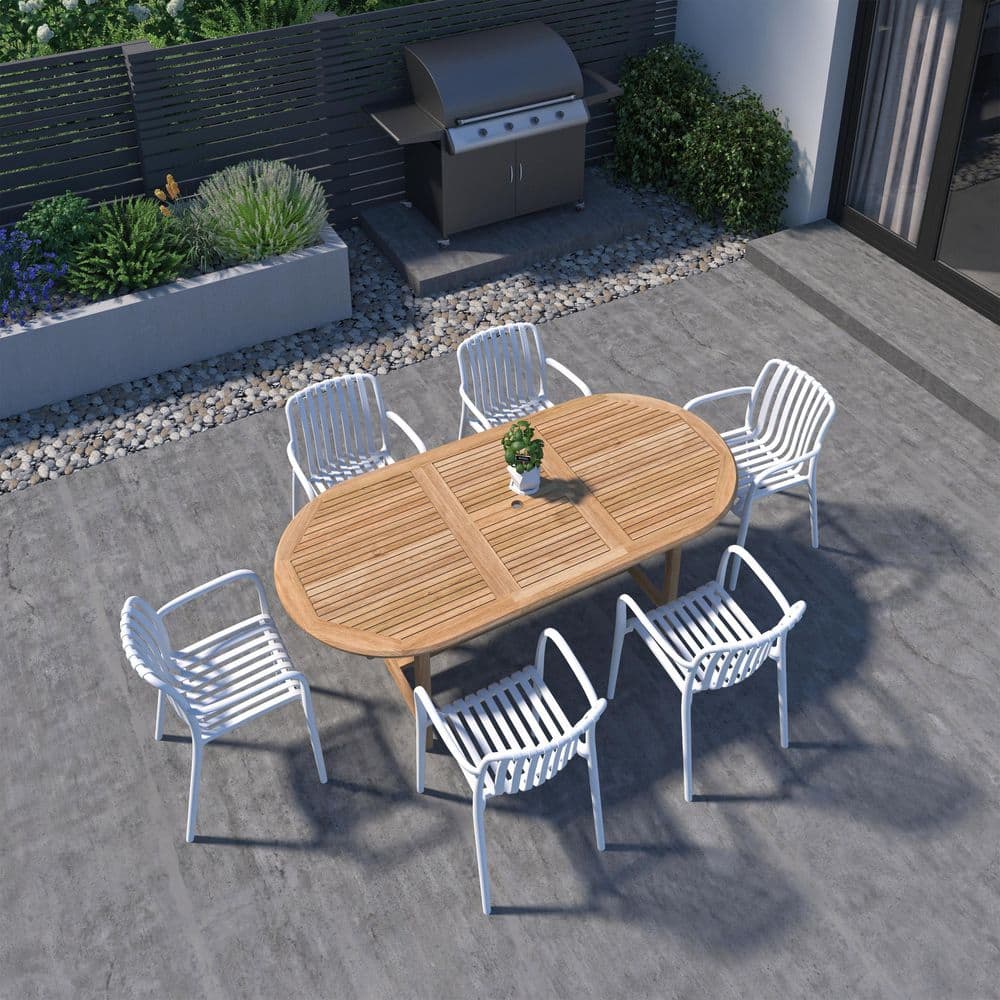 Amazonia Nagata 7-Piece Solid Teak Wood 100% FSC Oval Patio Dining Set ...