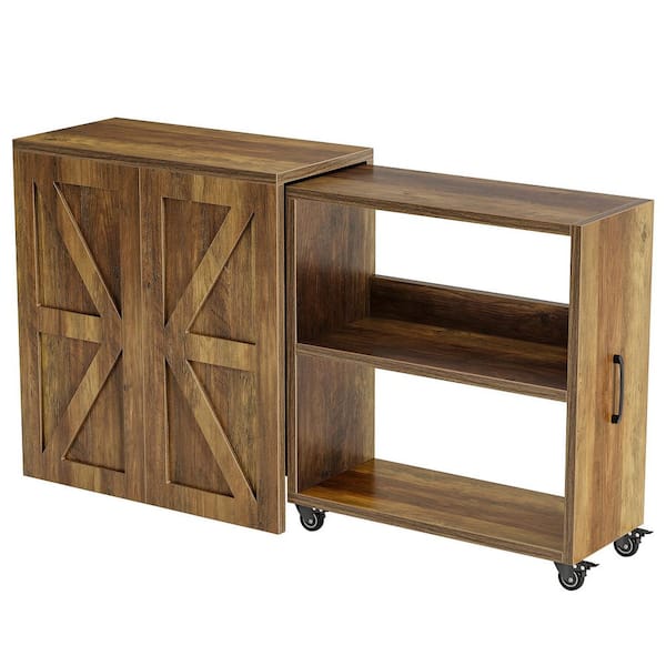 BYBLIGHT 23.6 in 3-Tier Rustic Brown Extendable End Table with Lockable ...