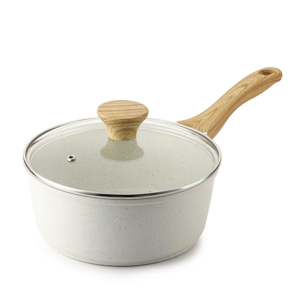 Anqtovp 1.5Qt White Ceramic Nonstick Saucepan with Lid, Small Cooking ...