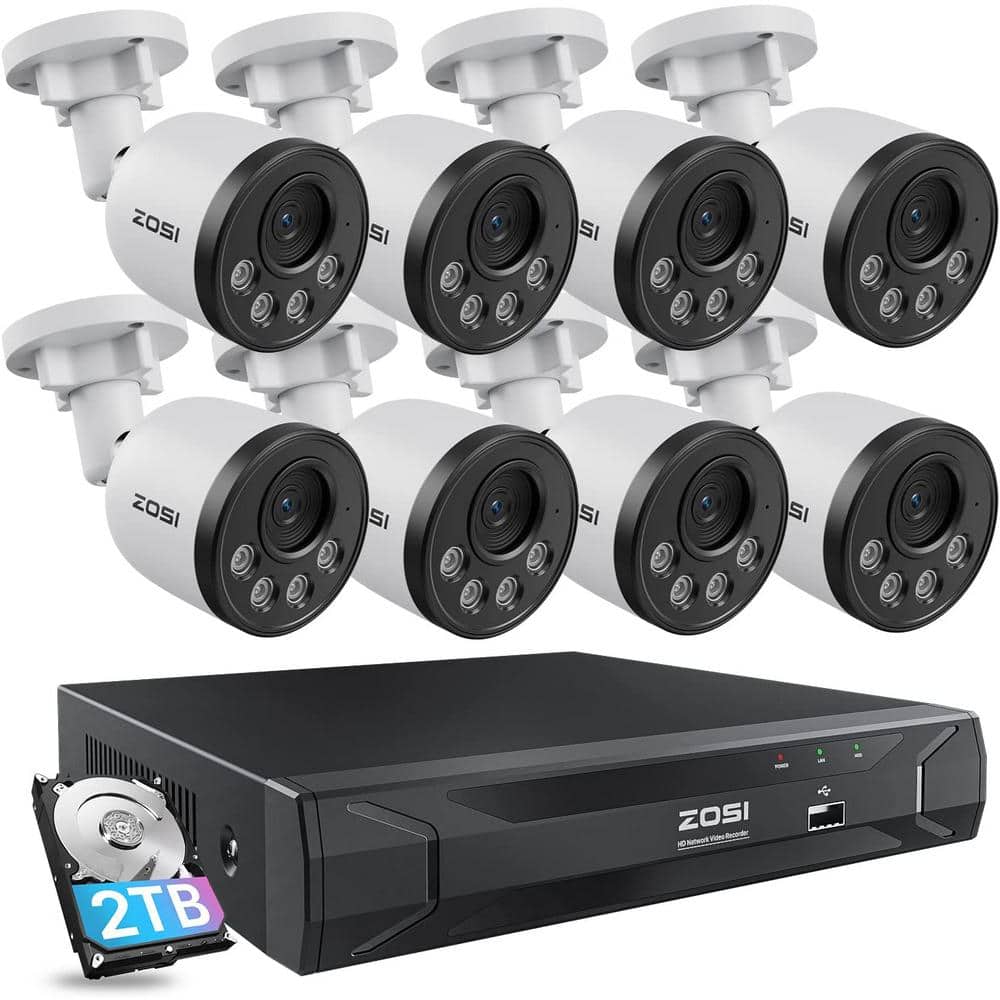 ZOSI 8-Channel 5MP POE 2TB NVR Security Camera System with 8 Wired 4MP ...