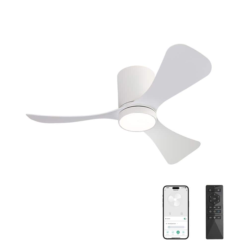 MLiAN 42 in. Dimmable Smart LED Indoor White 3-Blades Ceiling Fan with ...