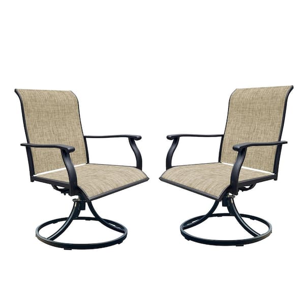 Cesicia Black Swivel Wicker Outdoor Lounge Chair with Brown Cushions (2 ...