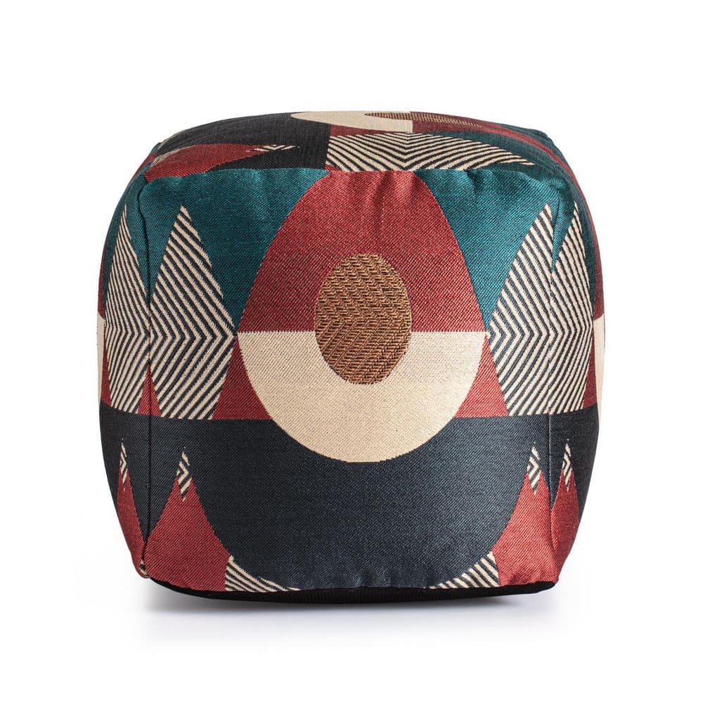 Anji Mountain Martinique Red 18 in. x 18 in. x 18 in. Multicolor Pouf ...