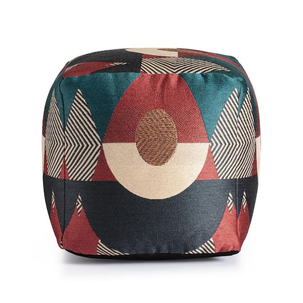 Anji Mountain Martinique Red 18 in. x 18 in. x 18 in. Multicolor Pouf ...