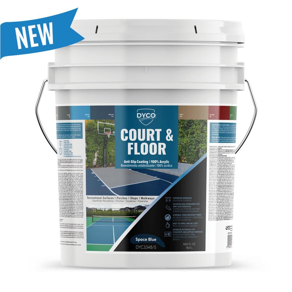 Dyco Court and Floor Anti-Slip Coating Paint for Pickleball and Basketball Courts, Space Blue, 5 ...