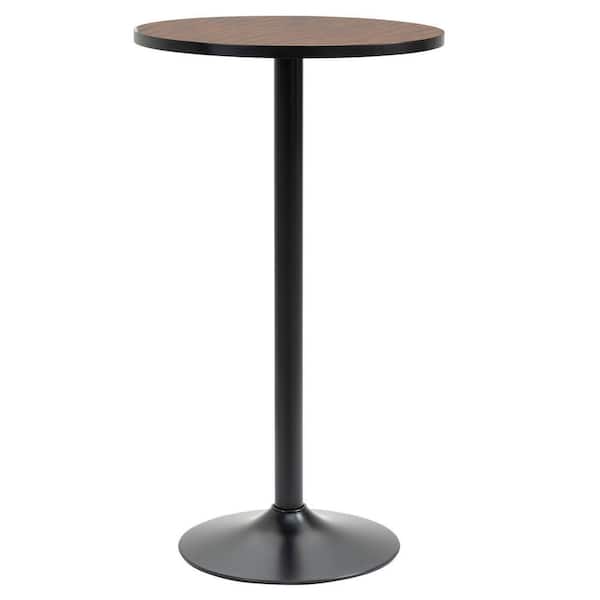 23.5 in. x 41.25 in. Black and Brown Rustic Bar Table-Round Wood Pub ...