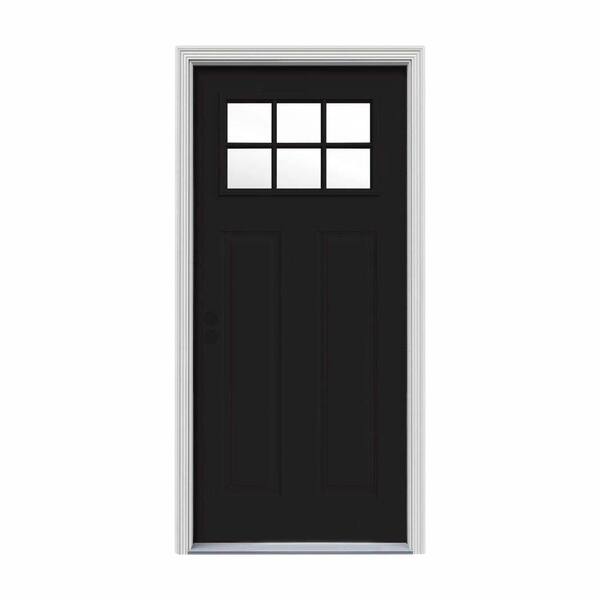 JELD WEN 30 In X 80 In 6 Lite Craftsman Black Painted Steel Prehung
