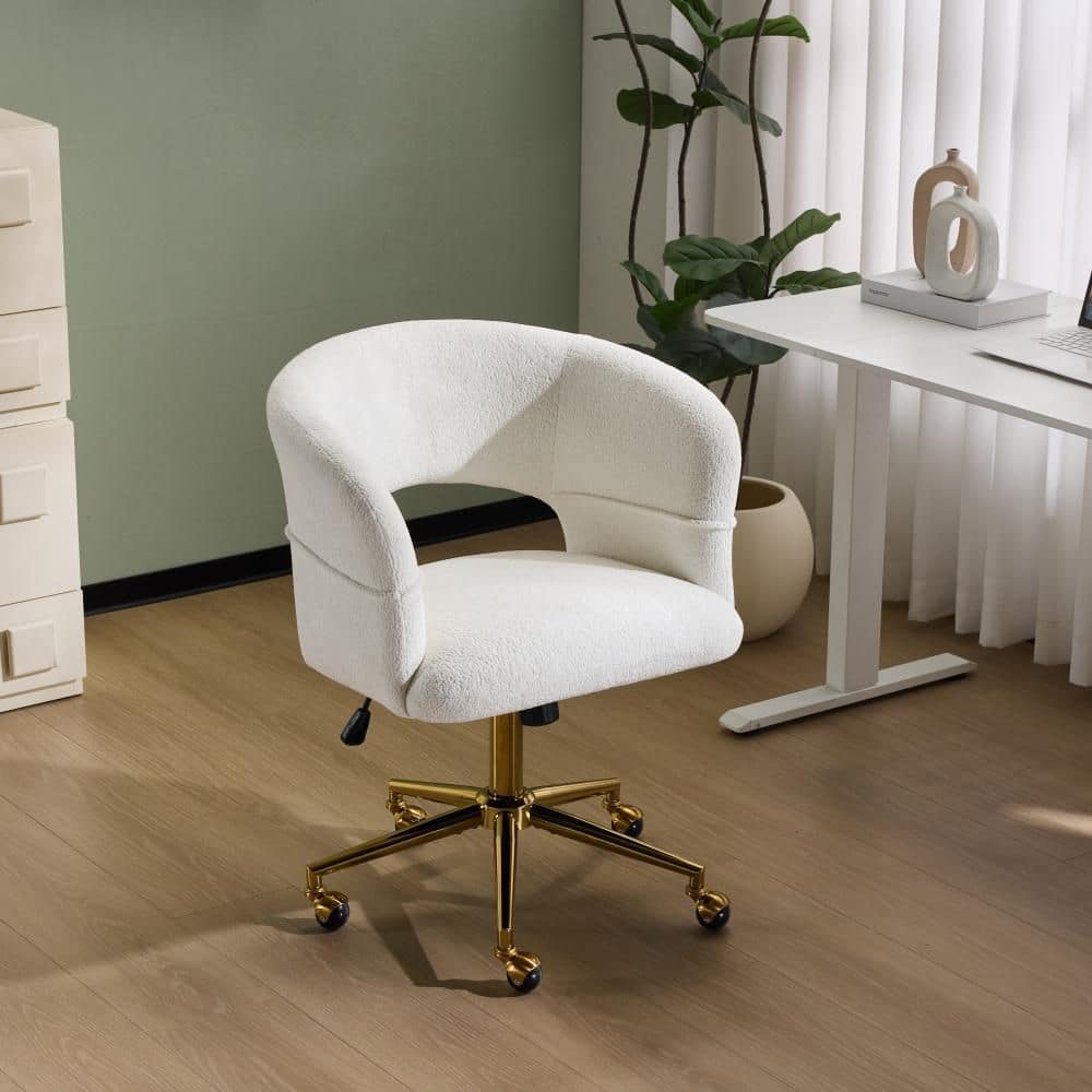 Karl home Velvet Fabric Task Chair Adjustable Height Swivel in Pure ...