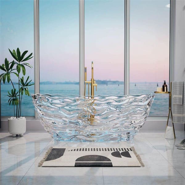 GIVING TREE 69 in. x 31 in. Crystal Resin Freestanding Soaking Bathtub ...