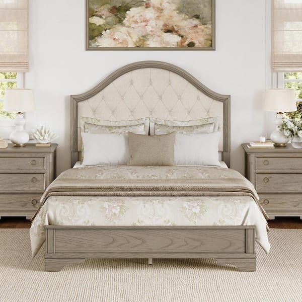 OrangeOne Antoro Gray Upholstered Platform Bed Frame Queen Size with ...