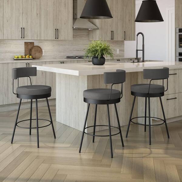 Amisco Urbana 26 in. Dark Grey PVC / Black Metal Swivel Counter Stool ...
