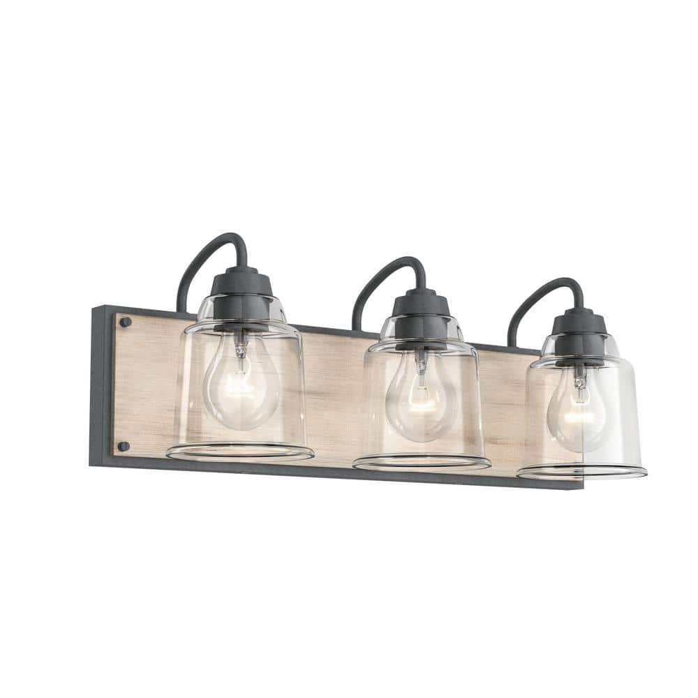 KICHLER Augustine 22 in. 3-Light Weathered Zinc with Whitewashed Faux ...