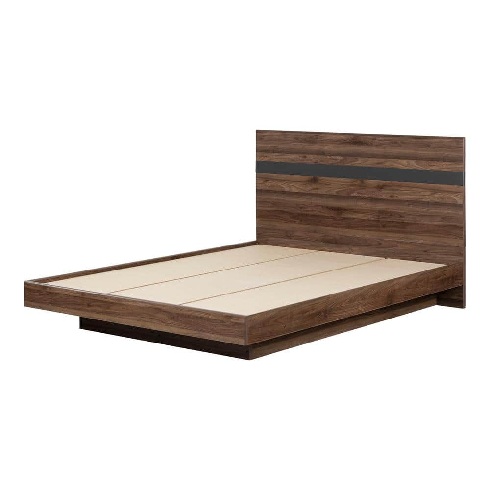 South Shore Olvyn Natural Walnut and Charcoal Queen Size Bed 63.25 in. W with Headboard 12143 The Home Depot