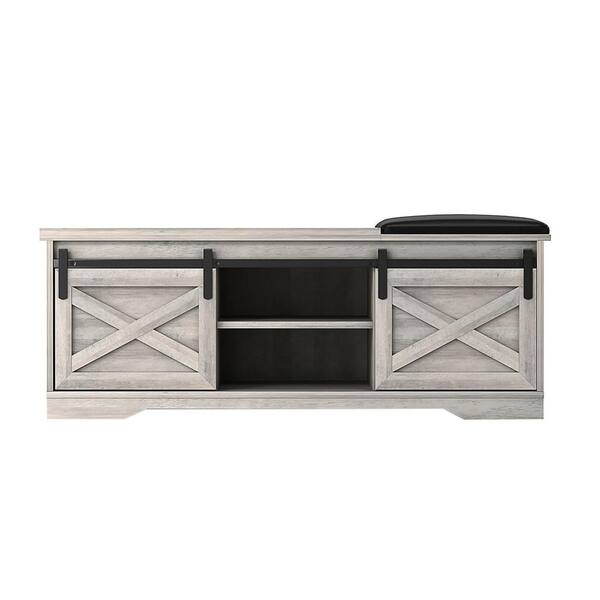 19 in. H x 48 in. W Antique Gray Modern Farmhouse Wood Sliding Barn ...