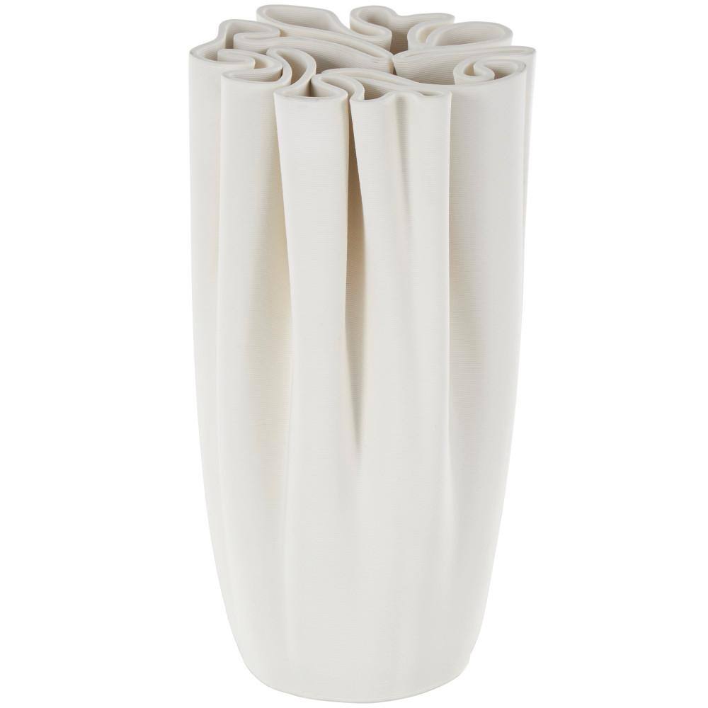 Litton Lane White Ribbed Dimensional Folded Ceramic Abstract Decorative ...