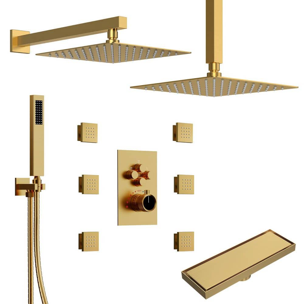 GRANDJOY His and Hers Showers 15-Spray Square 12in. Thermostatic ...