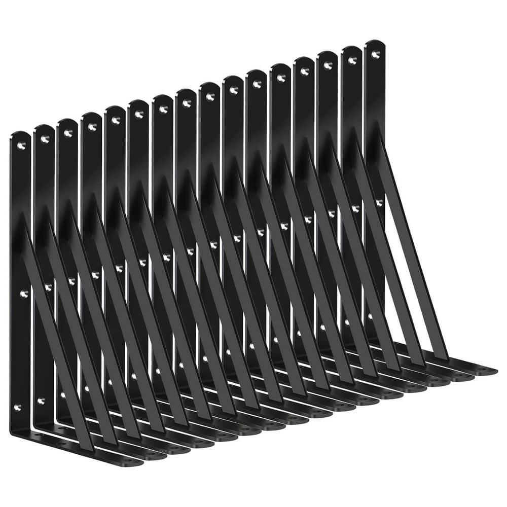 12 x 8 Heavy Duty Metal Shelf Brackets with Screws Black Angle Brackets ...