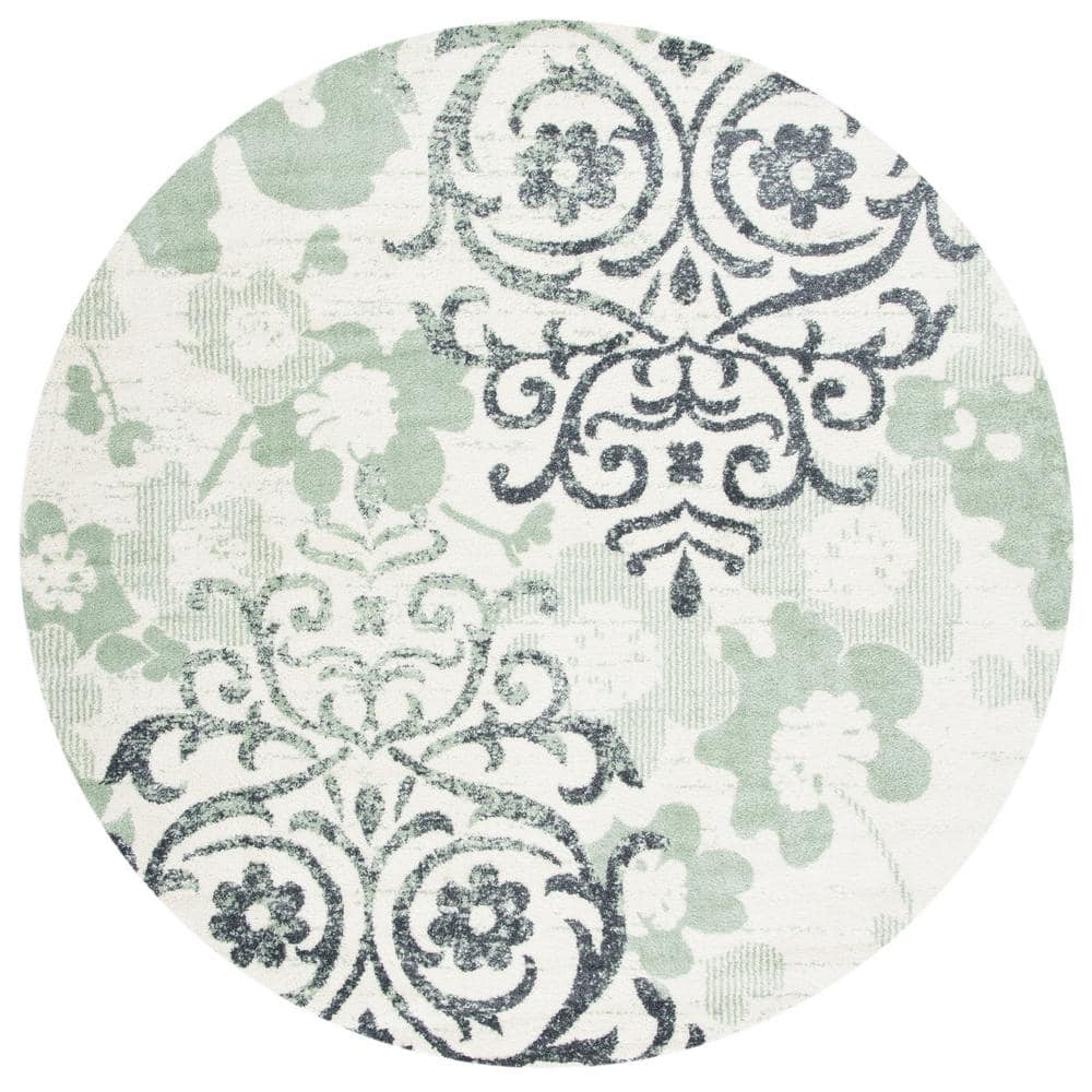 SAFAVIEH Adirondack Ivory/Green 8 ft. x 8 ft. Floral Damask Round Area ...