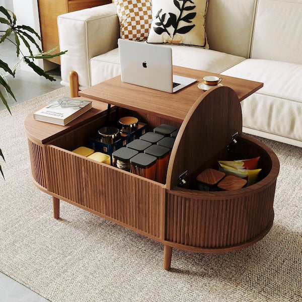 Harper & Bright Designs 47.24 in. W Brown Wood Wave Grain Finish Oval ...