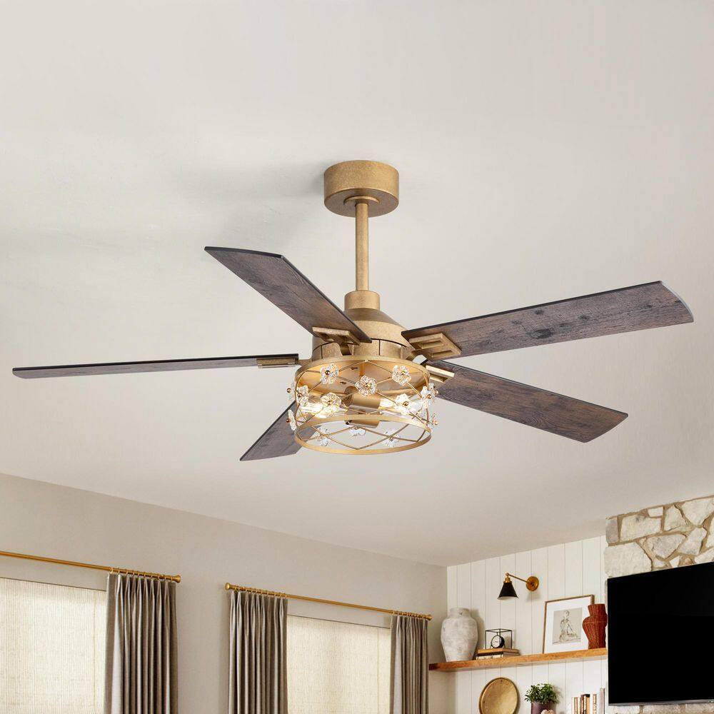 Breezary Tottel 52 in. Indoor 2-Light Antique Gold Downrod Ceiling Fan ...