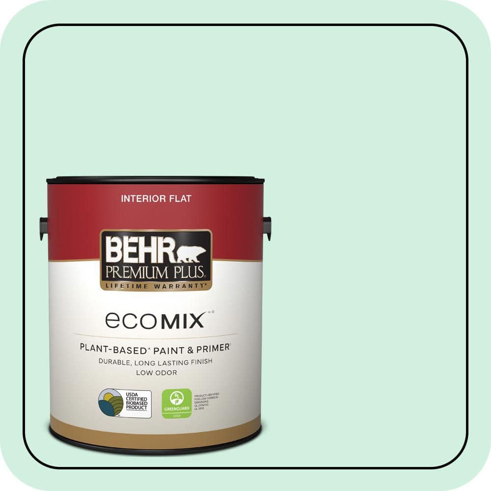 BEHR PREMIUM PLUS 1 gal. #480C-2 Pastel Jade Flat EcoMix Plant-Based ...