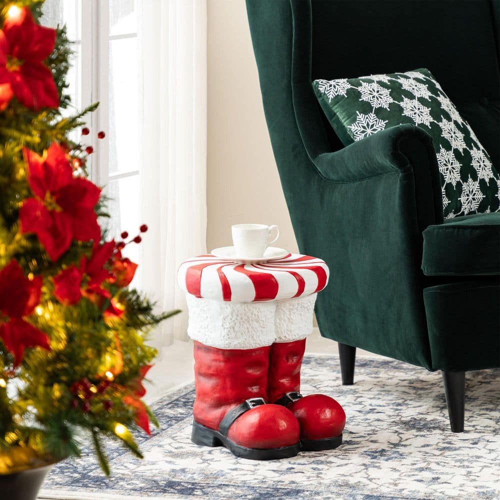 Glitzhome 14.5 in. H Christmas MGO Peppermint Boot Stool or Accent ...