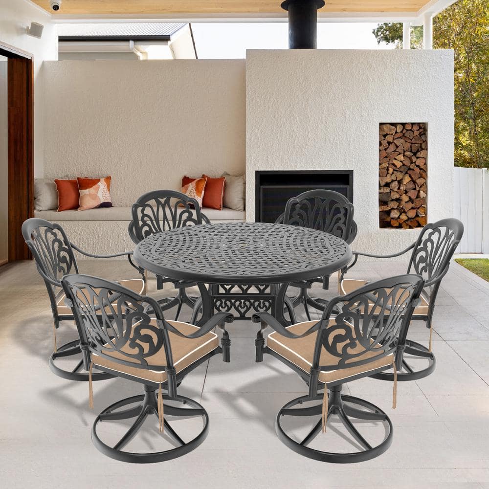 Willit Elizabeth 7-Piece Cast Aluminum Patio Outdoor Dining Set with ...