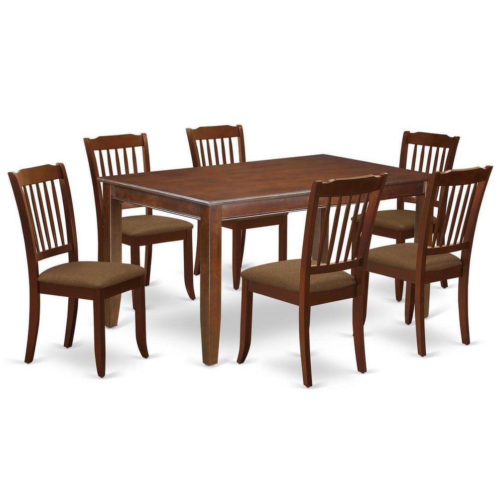 East West Furniture 7-Piece Rectangle Mahogany Finish Solid Wood Top ...