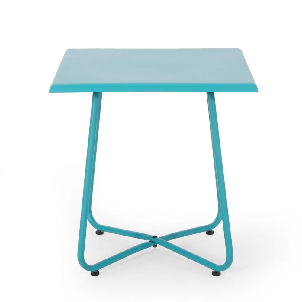 18 in. Teal Modern Steel Side Table-X-Shaped Base Outdoor End Table ...