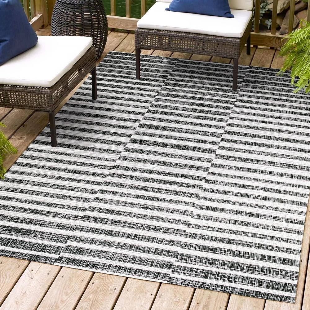 JONATHAN Y Sukie Modern Offset Stripe Black/Ivory 5 ft. x 8 ft. Indoor ...