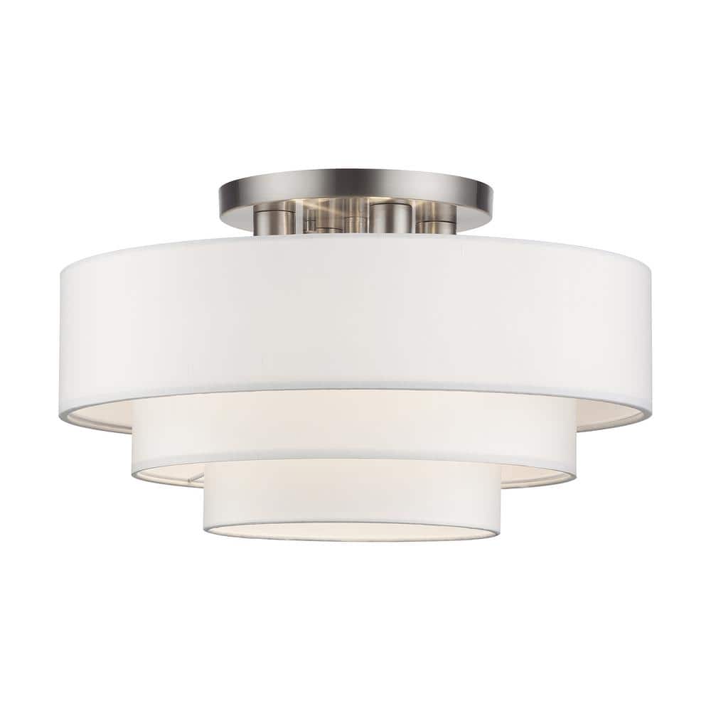 Livex Lighting Manorwood 4-Light Brushed Nickel Semi Flush Mount with ...