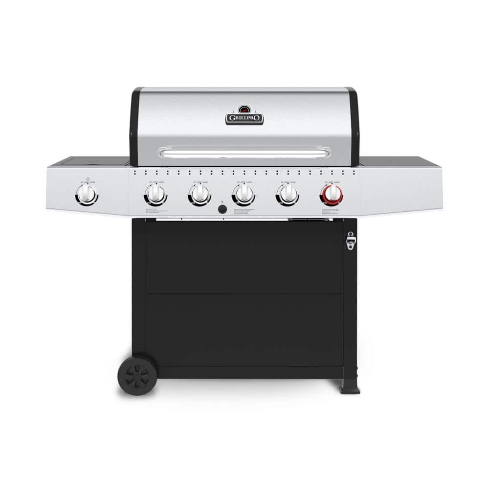 GrillPro 5-Burner Propane Gas Grill Cart in Stainless Steel and Black ...