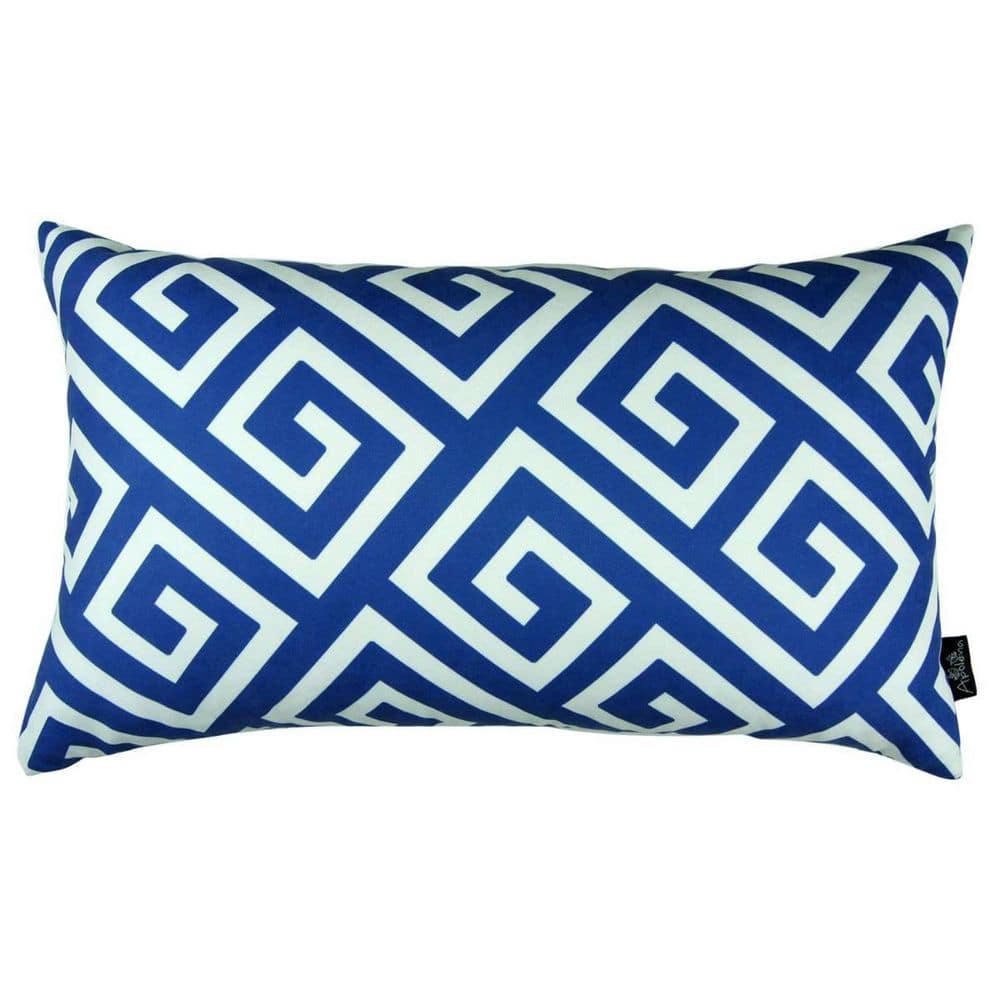 HomeRoots Blue, White Geometric Polyester 12 in. x 20 in. Throw Pillow ...