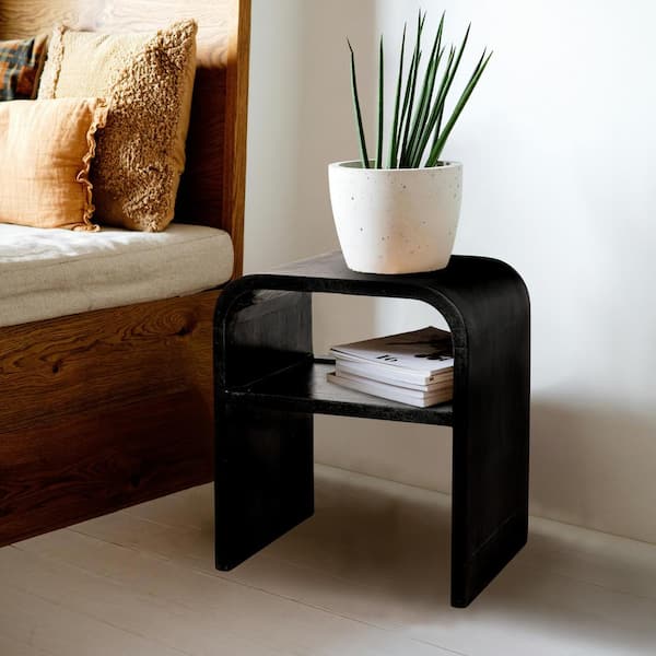 Storied Home 18 in. Black Square Mango Wood Waterfall End Table with ...