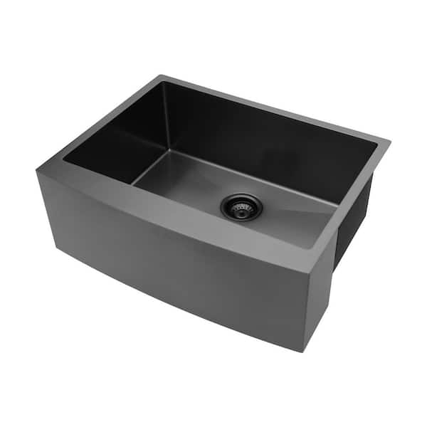 30 in. Farmhouse Single Bowl 16-Gauge Gunmetal Black Stainless Steel ...