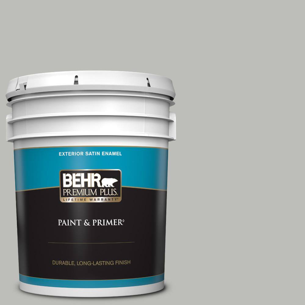 BEHR PREMIUM PLUS 5 gal. #PPU24-17 Hailstorm Gray Satin Enamel Exterior ...