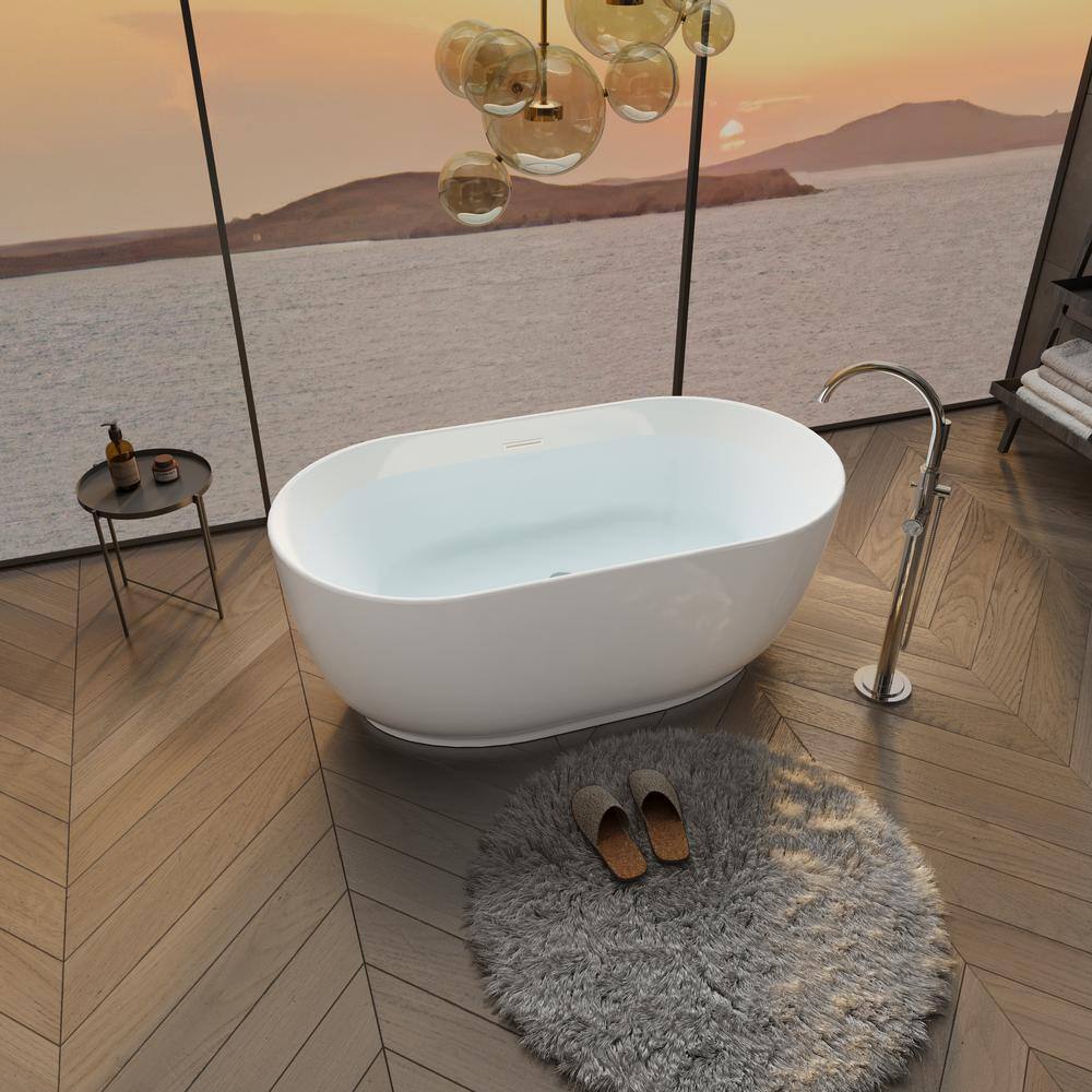 FORCLOVER 59 in. x 31.5 in. Freestanding Soaking Bathtub with Center ...