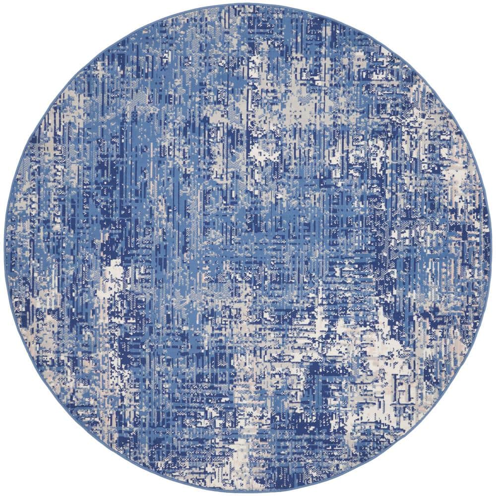 Nourison Whimsicle Blue Ivory 5 ft. Abstract Contemporary Round Area ...