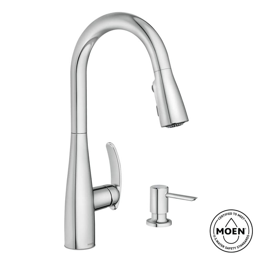 MOEN Reyes Chrome 15.67 in. H Pull Down Sprayer Kitchen Faucet with 360 ...
