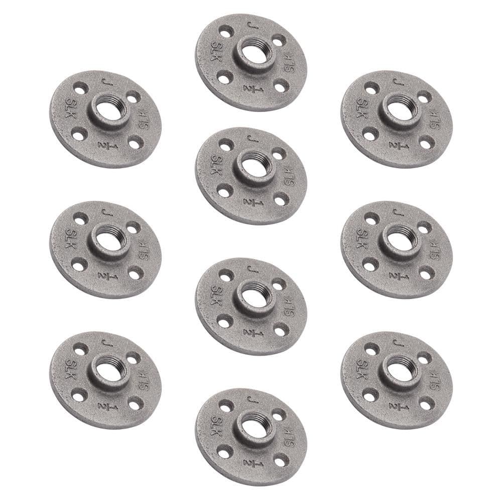 PIPE DECOR 1/2 in. Malleable Industrial Cast Iron 10-Pack Flange in ...