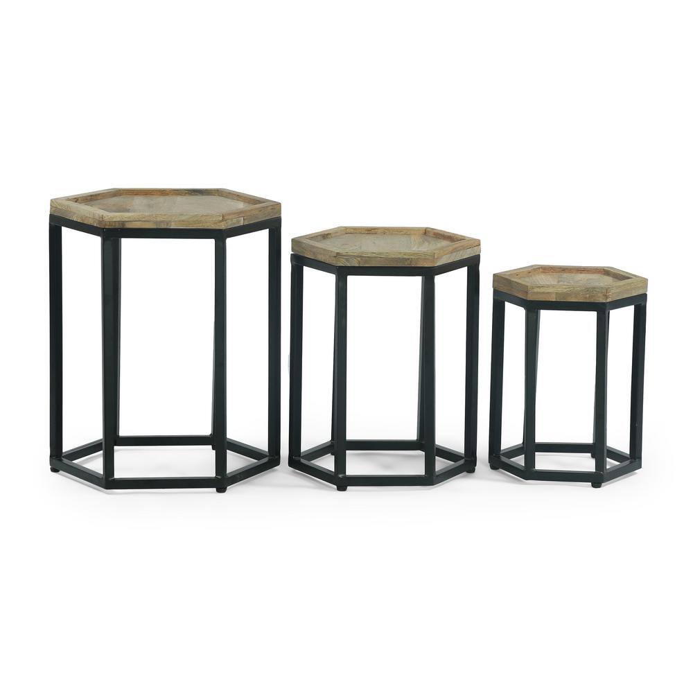 Noble House Raglan Natural and Black Nested Side Tables (Set of 3 ...