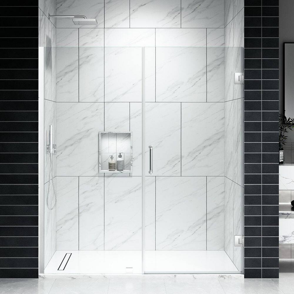 GLASSIC EV Series 51-52 in. W x 72 in. H Frameless Hinged Swing Shower ...