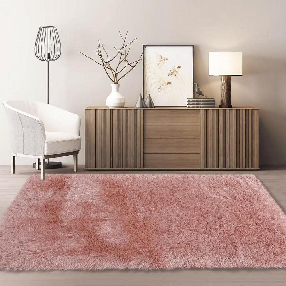 GlowSol 3 ft. x 5 ft. Pink Rectangular Area Rug with Non-Slip Wool Back ...