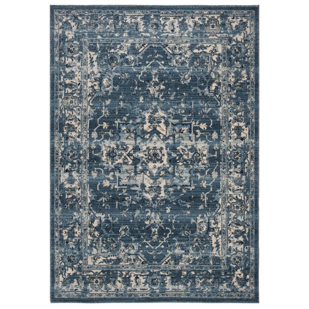 SAFAVIEH Charleston Navy/Cream Doormat 2 ft. x 4 ft. Distressed Border ...