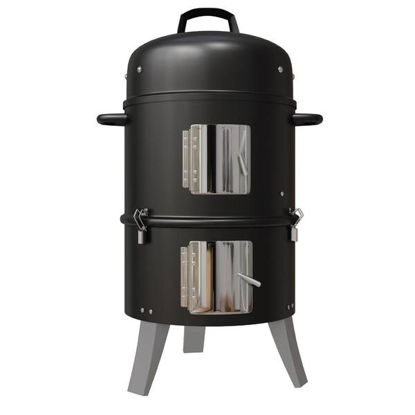 GASONE 16 in. Vertical Smoker Heavy-Duty Charcoal Smoker in Black with ...