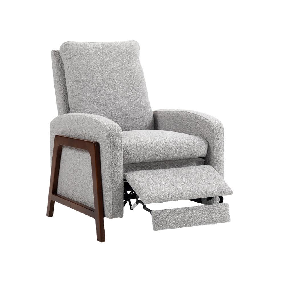 HOMEFUN Modern Light Gray Boucle Wood-Framed Adjustable Recliner Chair ...