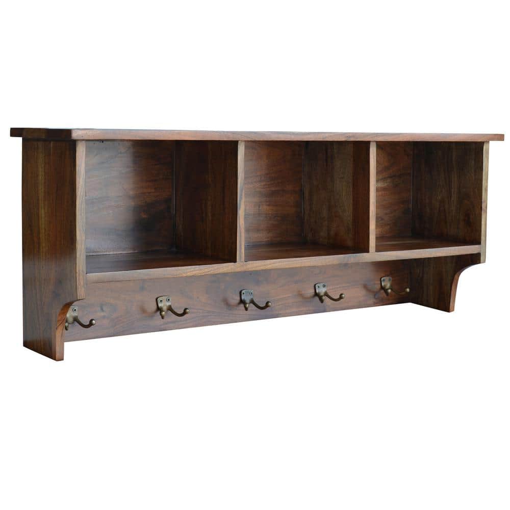 AmeriHome 14 in. H x 36 in. L x 9 in. D Acacia Wood Floating Decorative ...
