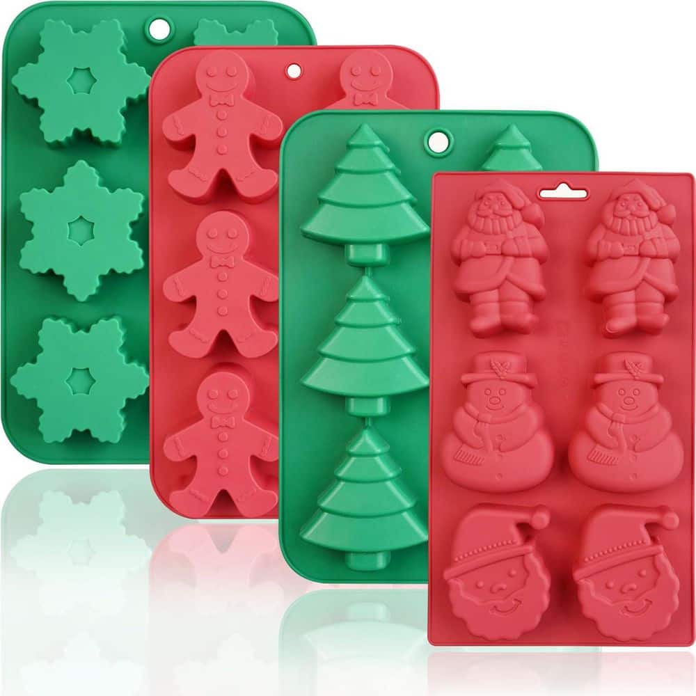 Wudkey 4-Piece Christmas Silicone Molds with Tree Snowflake Gingerbread ...