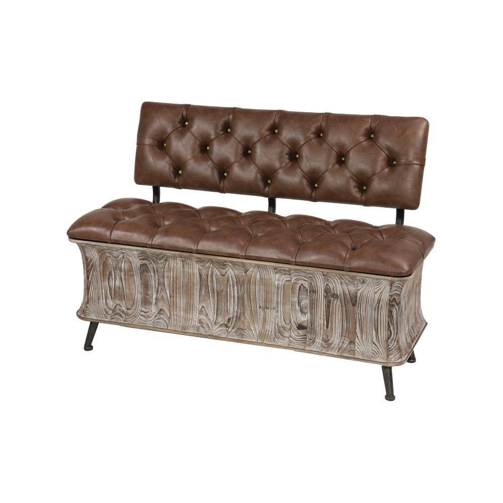 Litton Lane Brown Storage Bench with Tufted Faux Leather Seat and Back ...