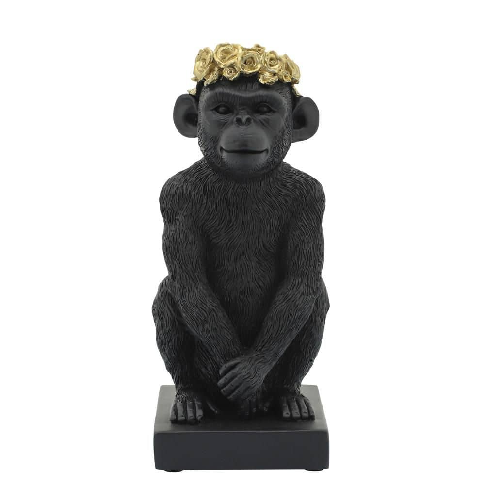 Liv & Skye Black 5 in. x 8 in. Resin Monkey with Flower Crown Figurine ...